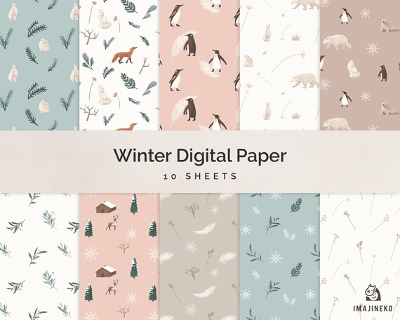 Winter Digital Paper Winter Boho Scrapbook Paper Christmas - Etsy