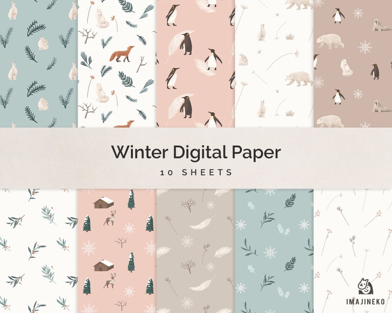 Winter Digital Paper, Winter Boho Scrapbook Paper, Christmas Boho ...