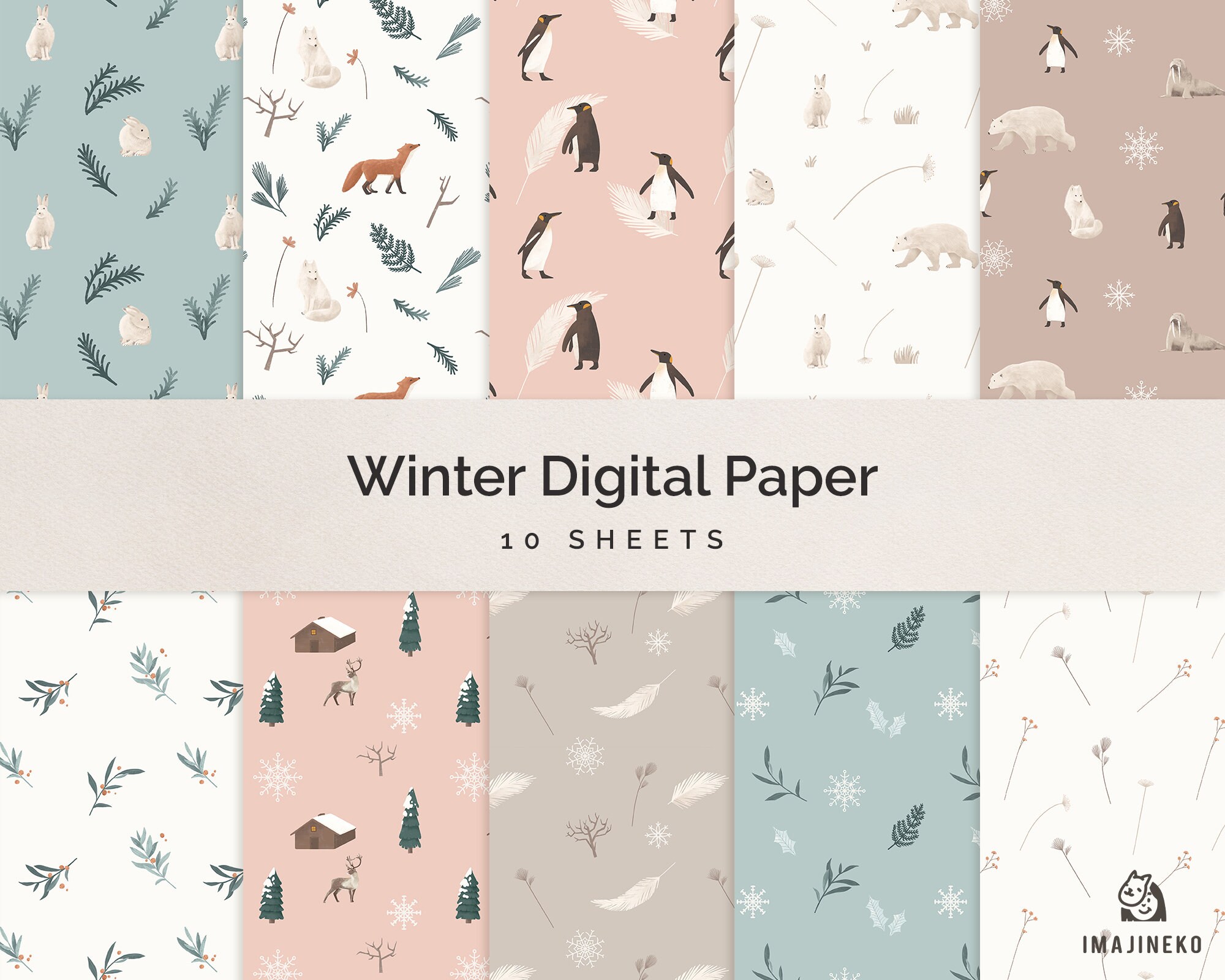 Winter Digital Paper, Winter Boho Scrapbook Paper, Christmas Boho ...