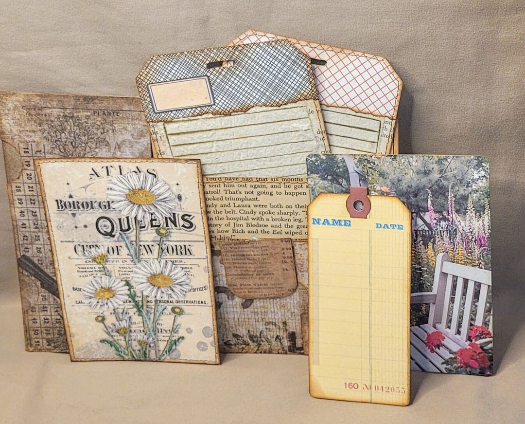 Handmade Junk Journal Tag and Bookpage Pocket Pack - Etsy
