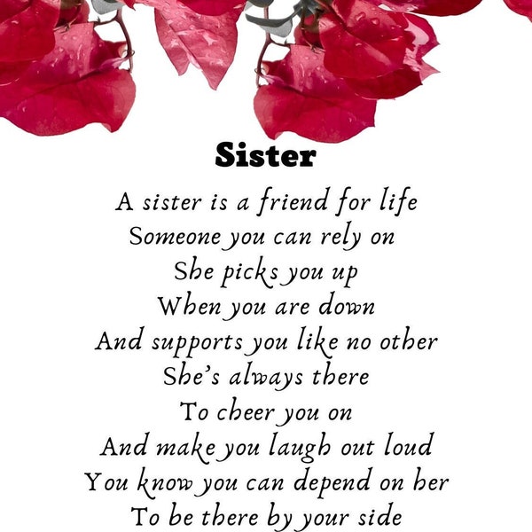 Sister Poem Big Sis Poem Personalised Poetry Prints for Sister Physical ...