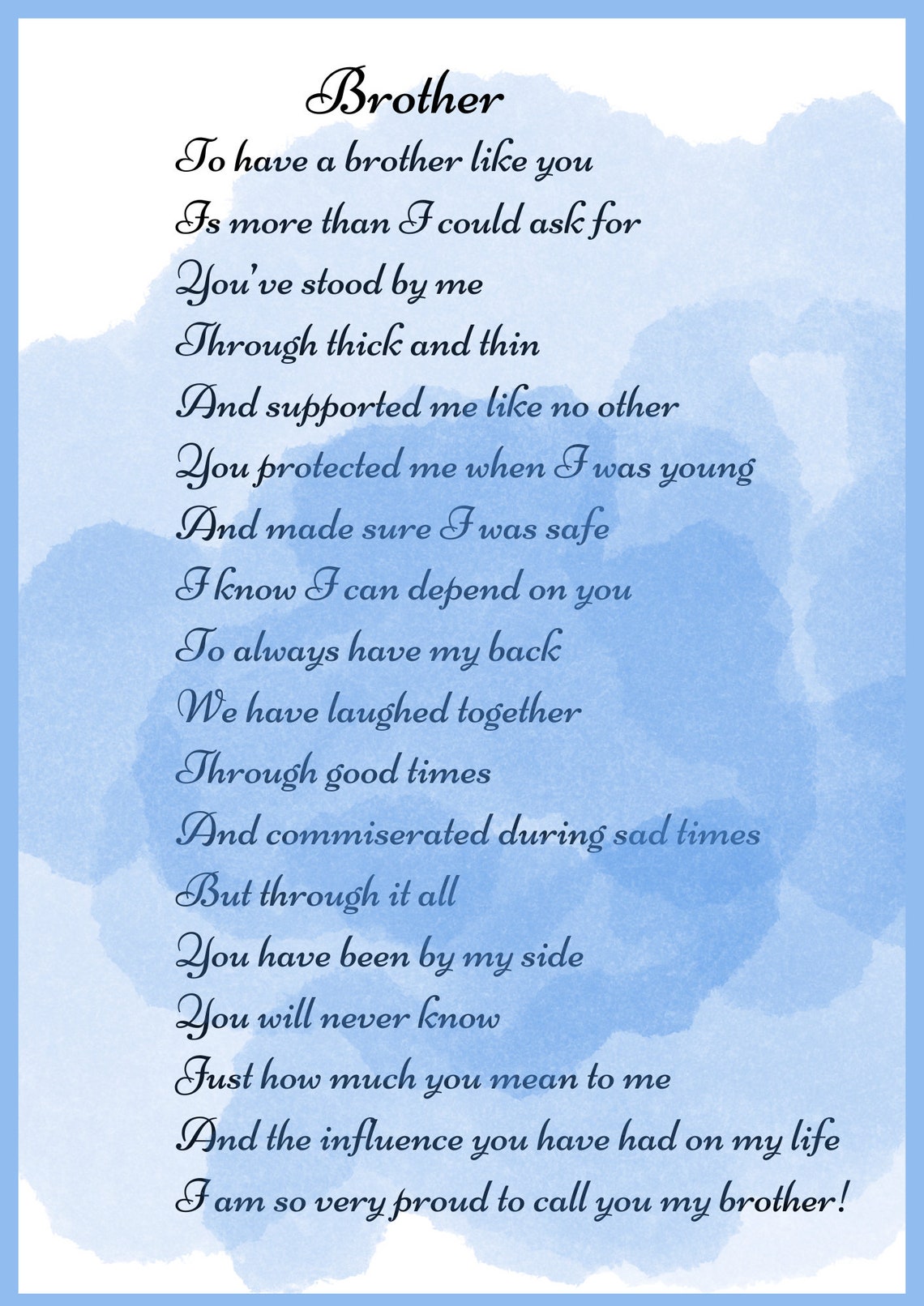 Personalised Poem for Brother | Physical Print | Instant Downloadable ...