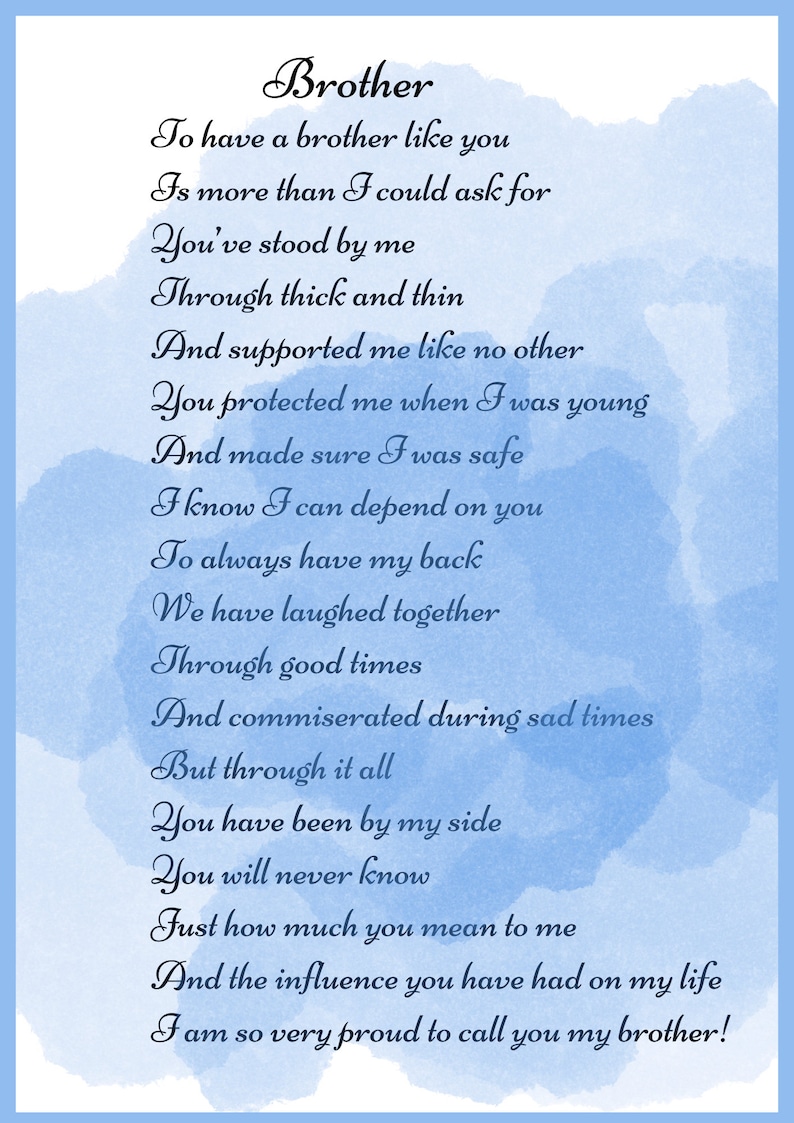 Personalized Brother Poem Print | Gift for Brother (digital Download ...
