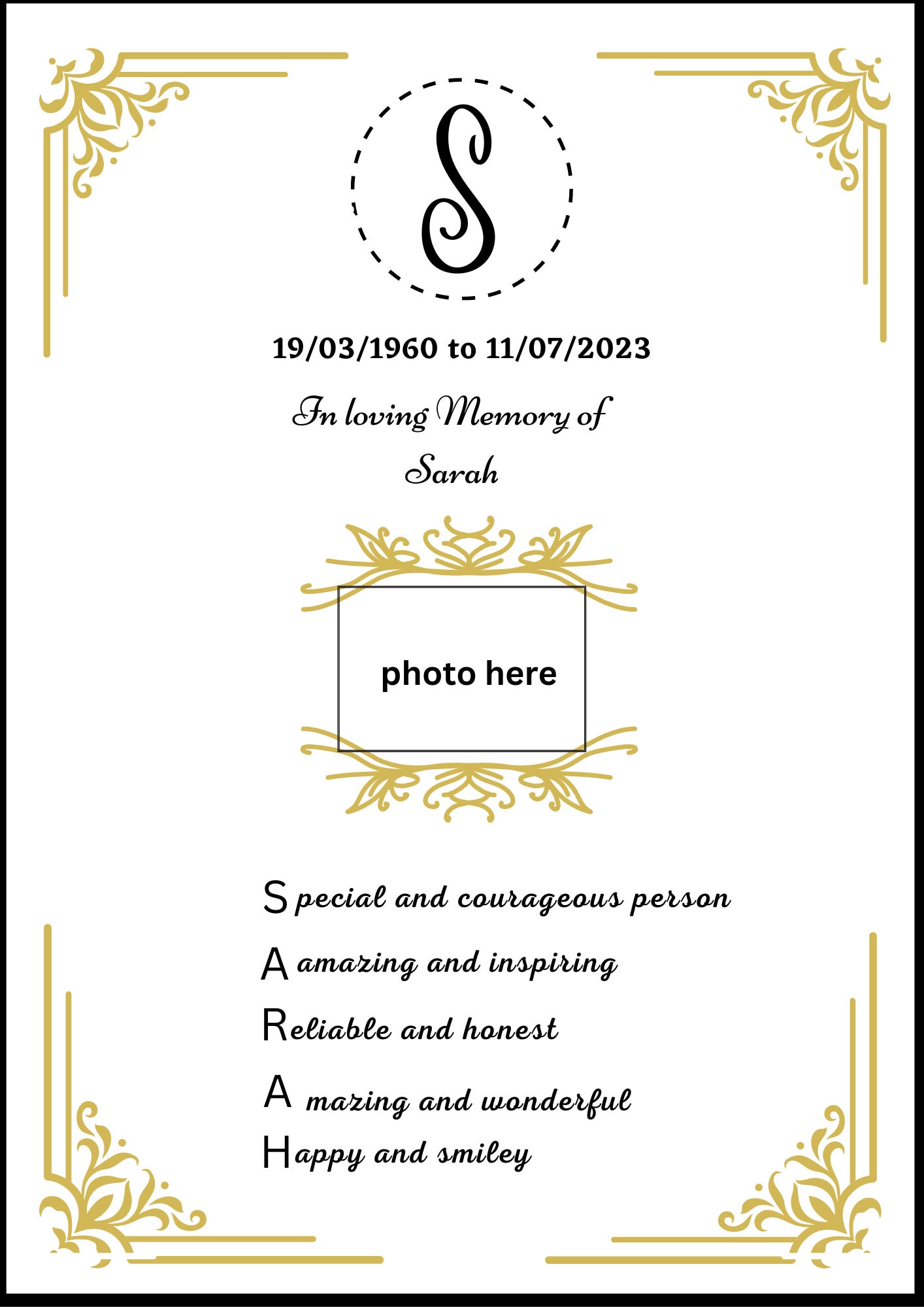 Beautiful and Unique Custom Funeral Acrostic Poems for Funerals, Wake ...