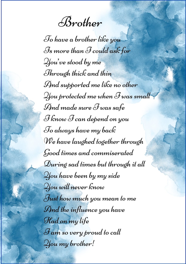Personalized Brother Poem Print | Gift for Brother (digital Download ...