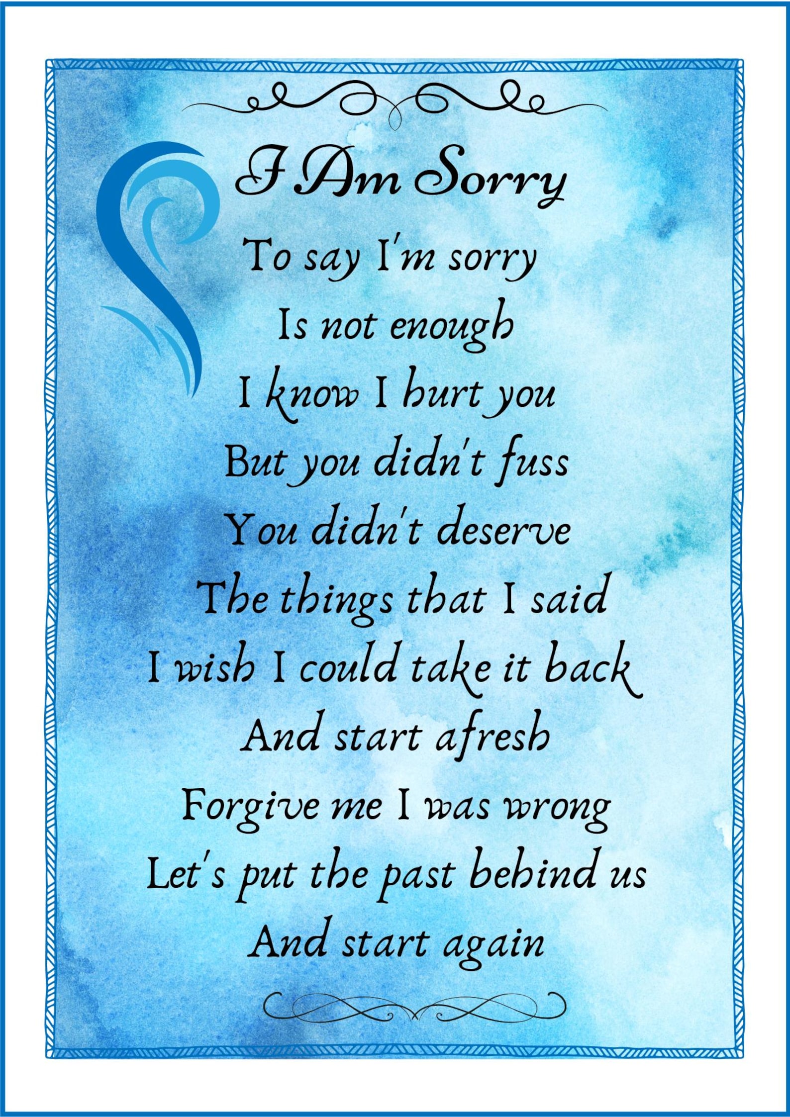 Best Poem for Saying Sorry Print | Custom Poetry to Apologise From ...