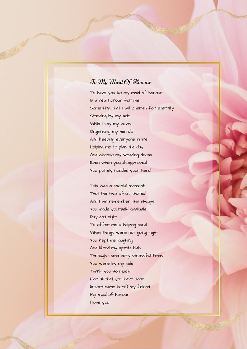 A Special Poem for Your Maid of Honour or Man of Honour - Etsy