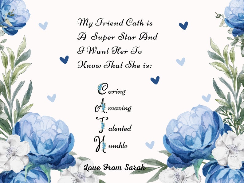 Customised Digital Acrostic Poem | Custom Print Poetry for Friend ...
