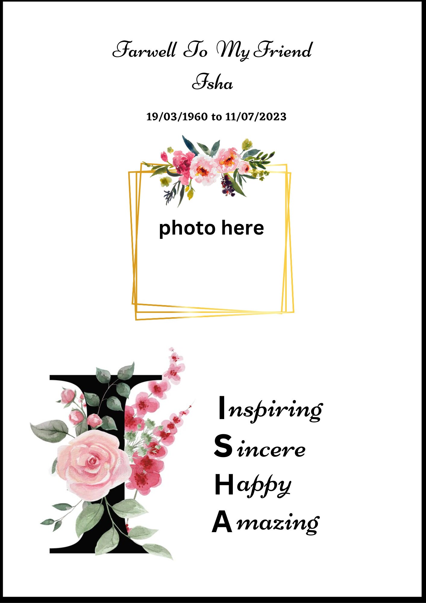 Beautiful and Unique Custom Funeral Acrostic Poems for Funerals, Wake ...