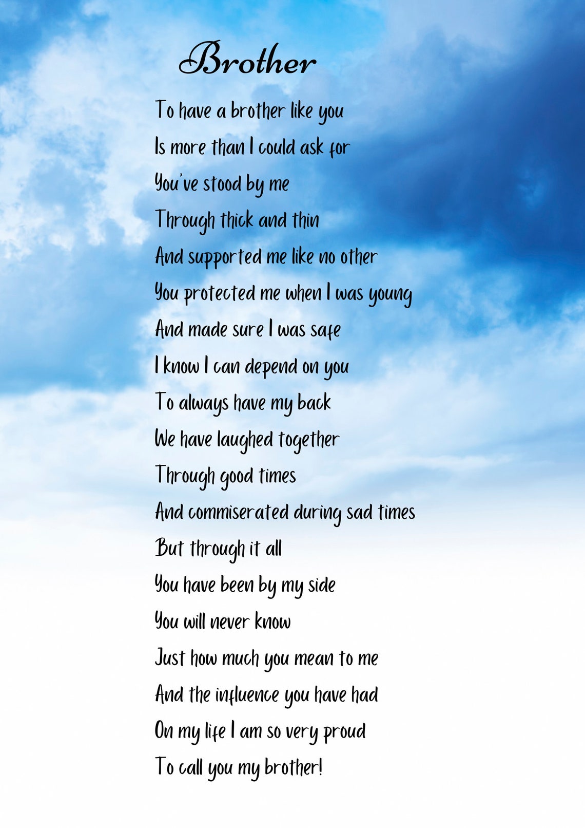 Personalised Poem for Brother | Physical Print | Instant Downloadable ...