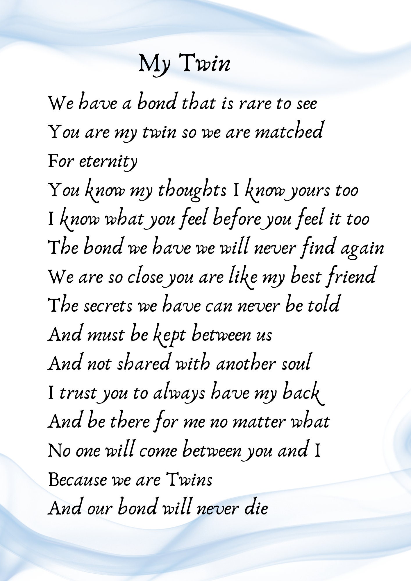 Unique Twin Poetry Customised Siblings Share Poem for Strong - Etsy UK