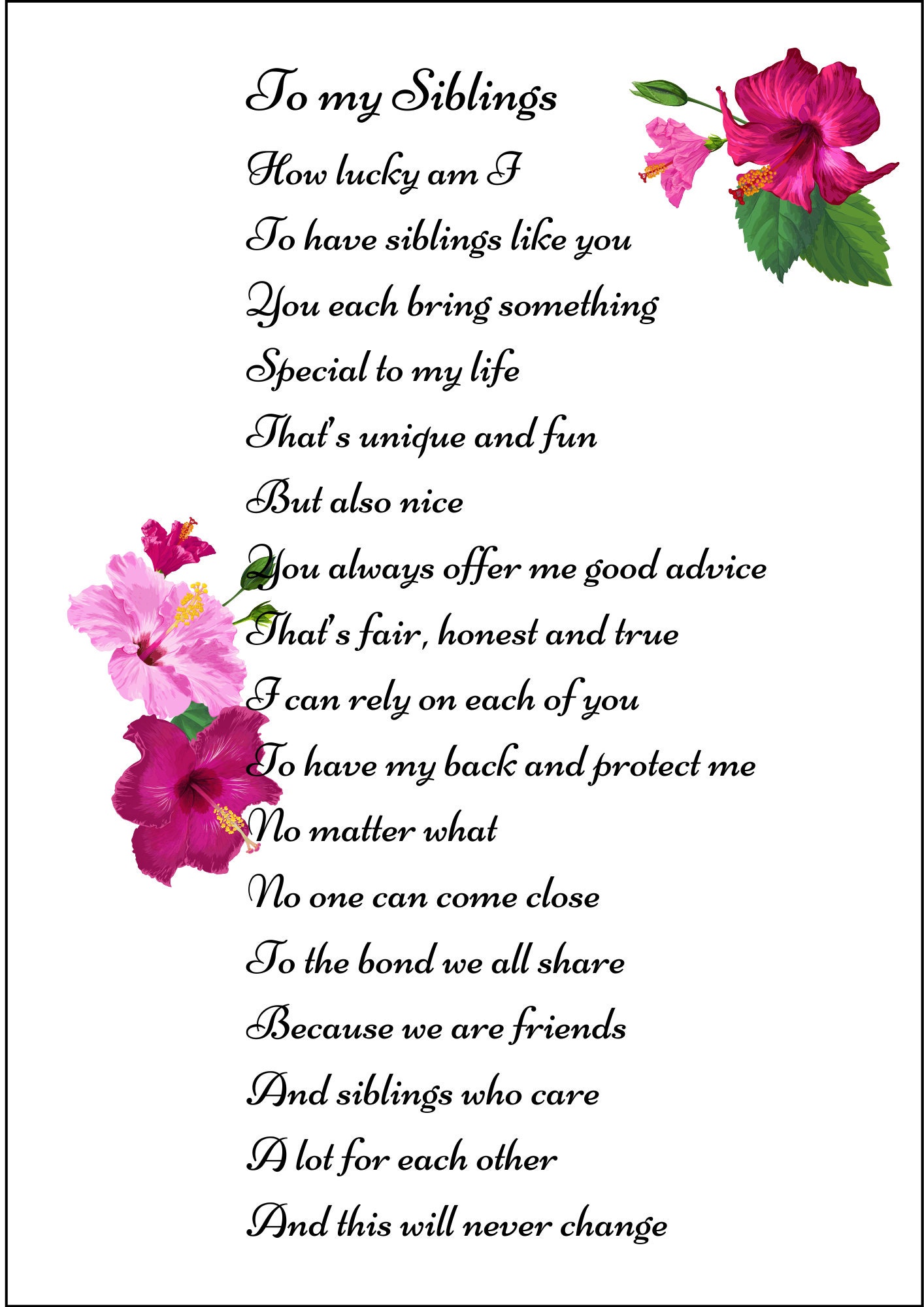 Personalized Siblings Poem Print | Twins, Triplets Gift (digital ...