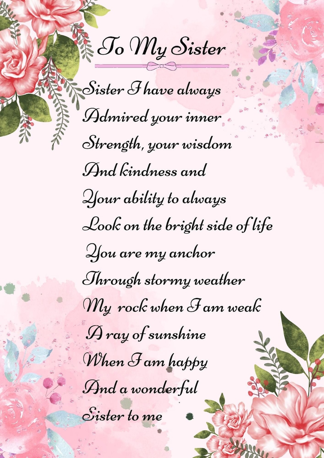 Personalized Sister Poem Print | Birthday, Christmas Gift (physical or ...