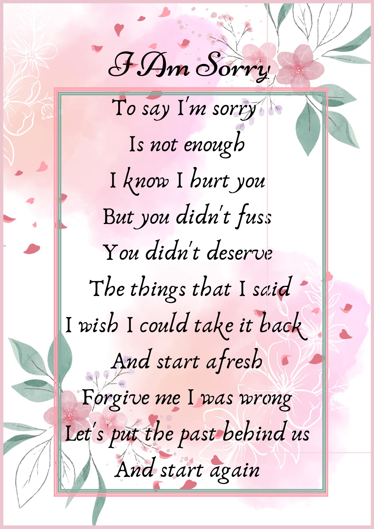 Sorry Poem Art Print | Apology Gift for Friends, Colleagues (physical ...
