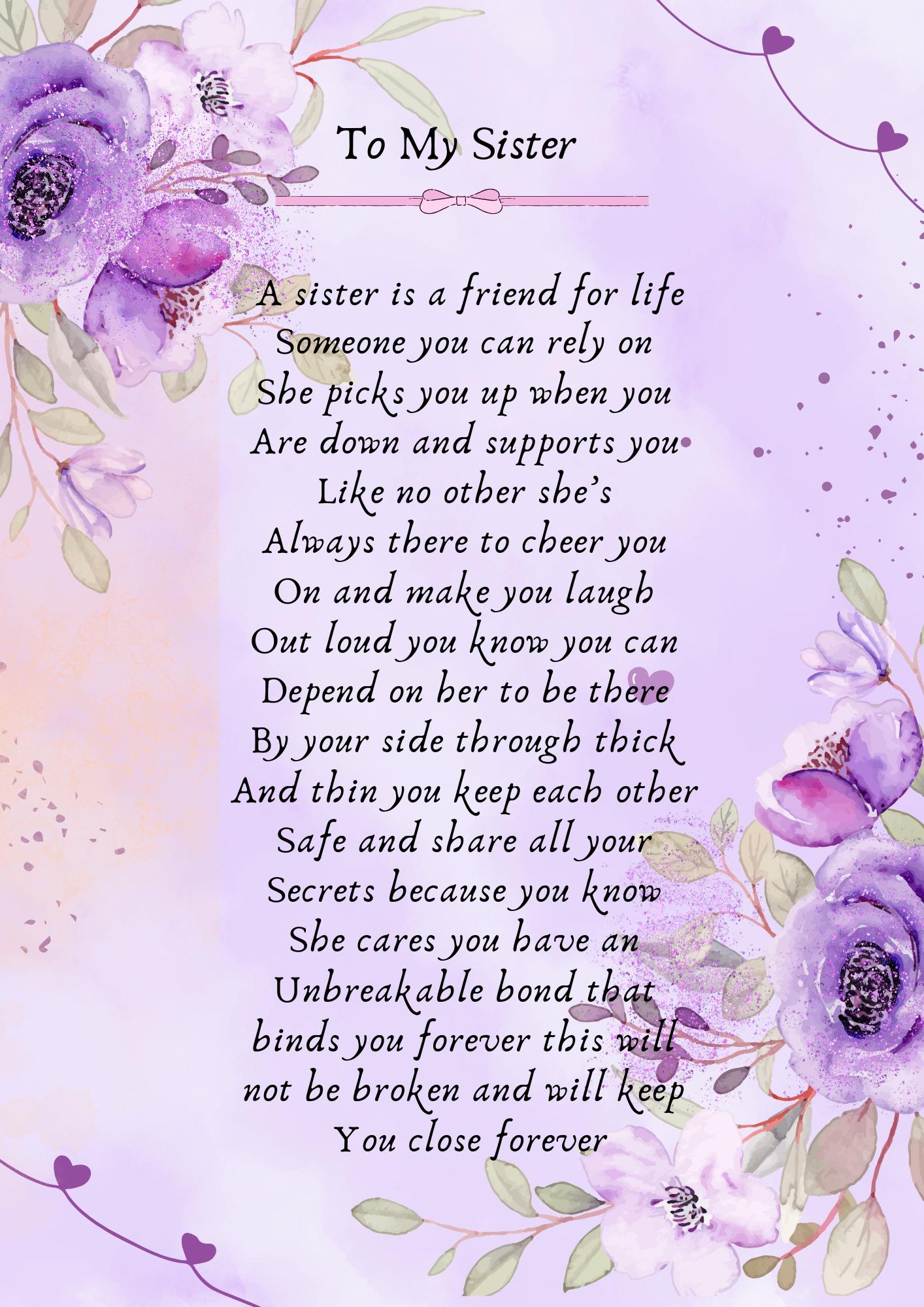 Sister Poem Print | Personalized Gift for Sister (physical or Digital ...