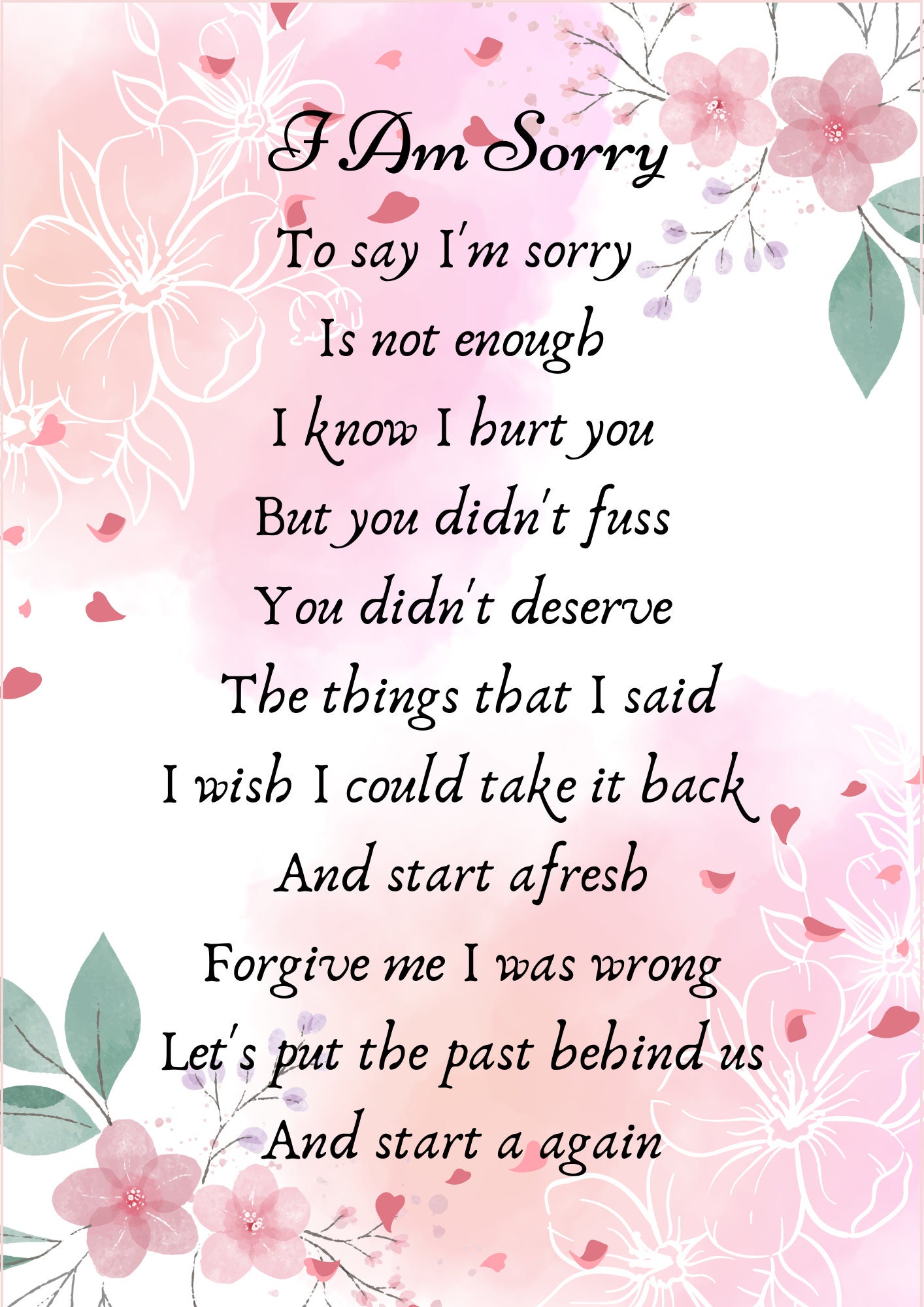 Best Poem for Saying Sorry Print | Custom Poetry to Apologise From ...