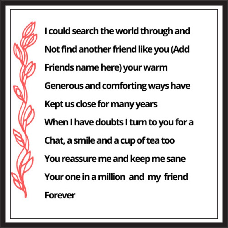 Customised Keepsake Poem for Special Friend Personalised - Etsy