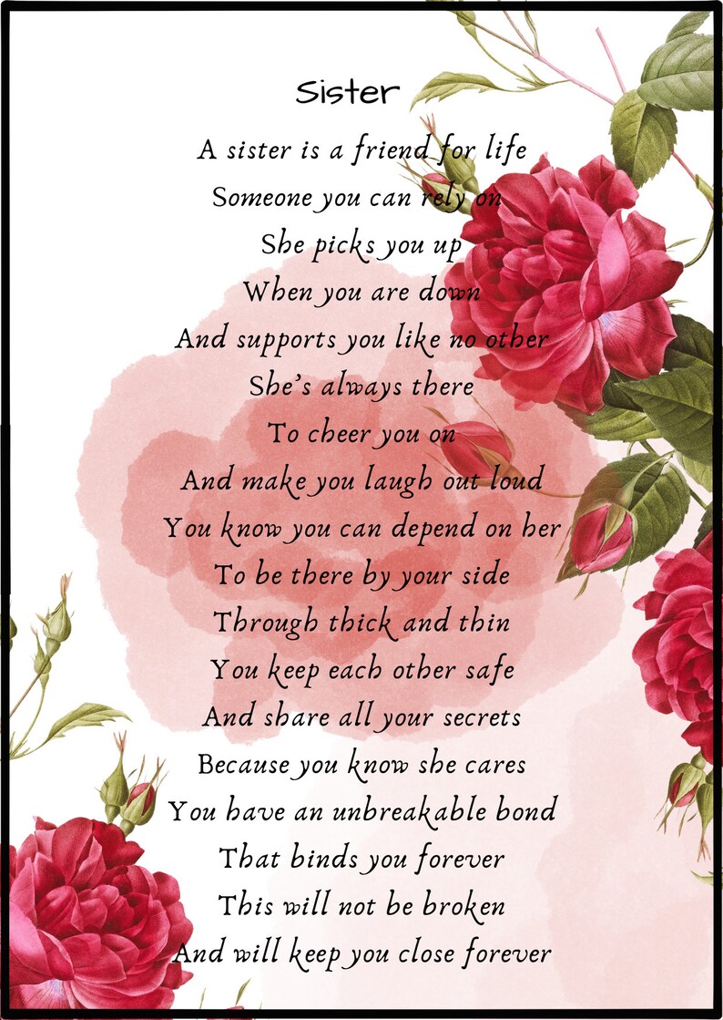 Sister Poem Big Sis Poem Personalised Poetry Prints for Sister Physical ...