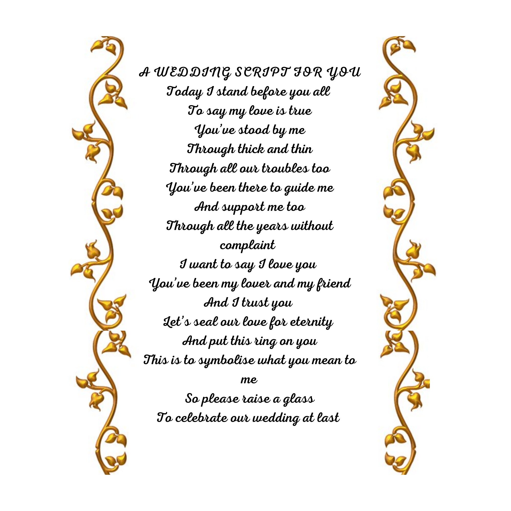 Wedding Script for Vows | Custom Wedding Print | Weddings Speech for ...