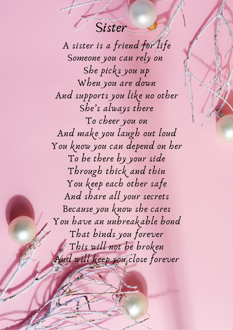 Sister Poem Big Sis Poem Personalised Poetry Prints for Sister Physical ...