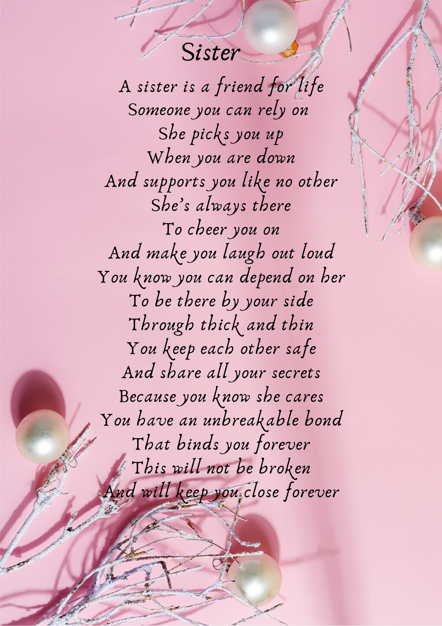 Sister Poem Big Sis Poem Personalised Poetry Prints For Sister Physical Print Instant