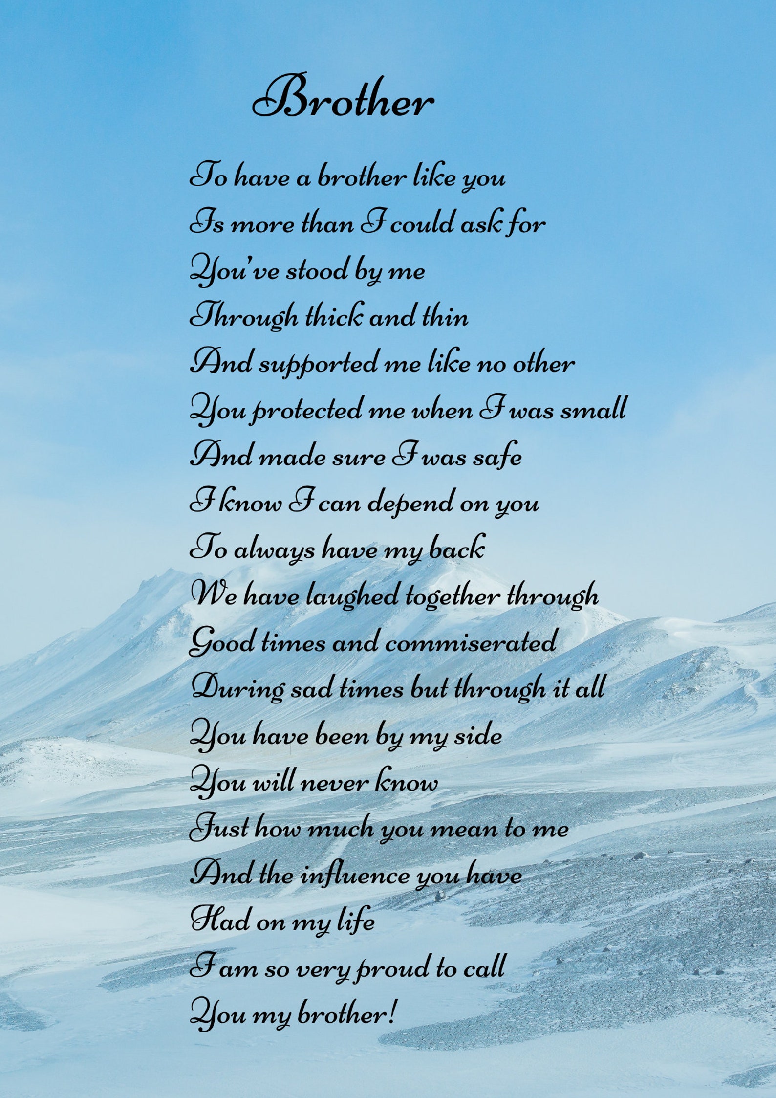 Personalised Poem for Brother Physical Print Instant Downloadable ...