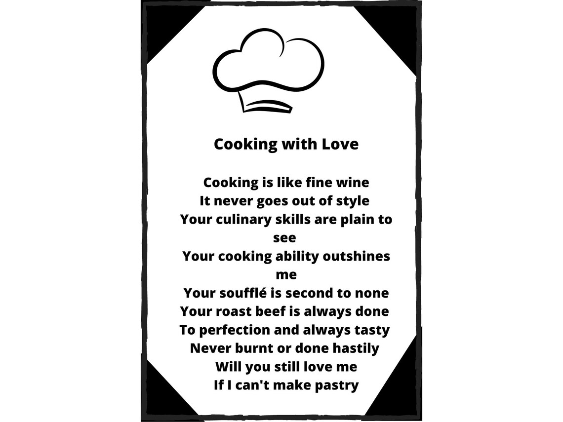 Fun Poem for Chefs Print | Poetry for Foodie Persons | Physical Print ...