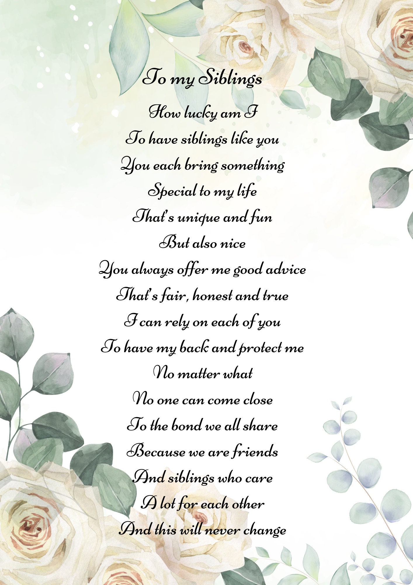 Personalized Siblings Poem Print | Twins, Triplets Gift (digital ...