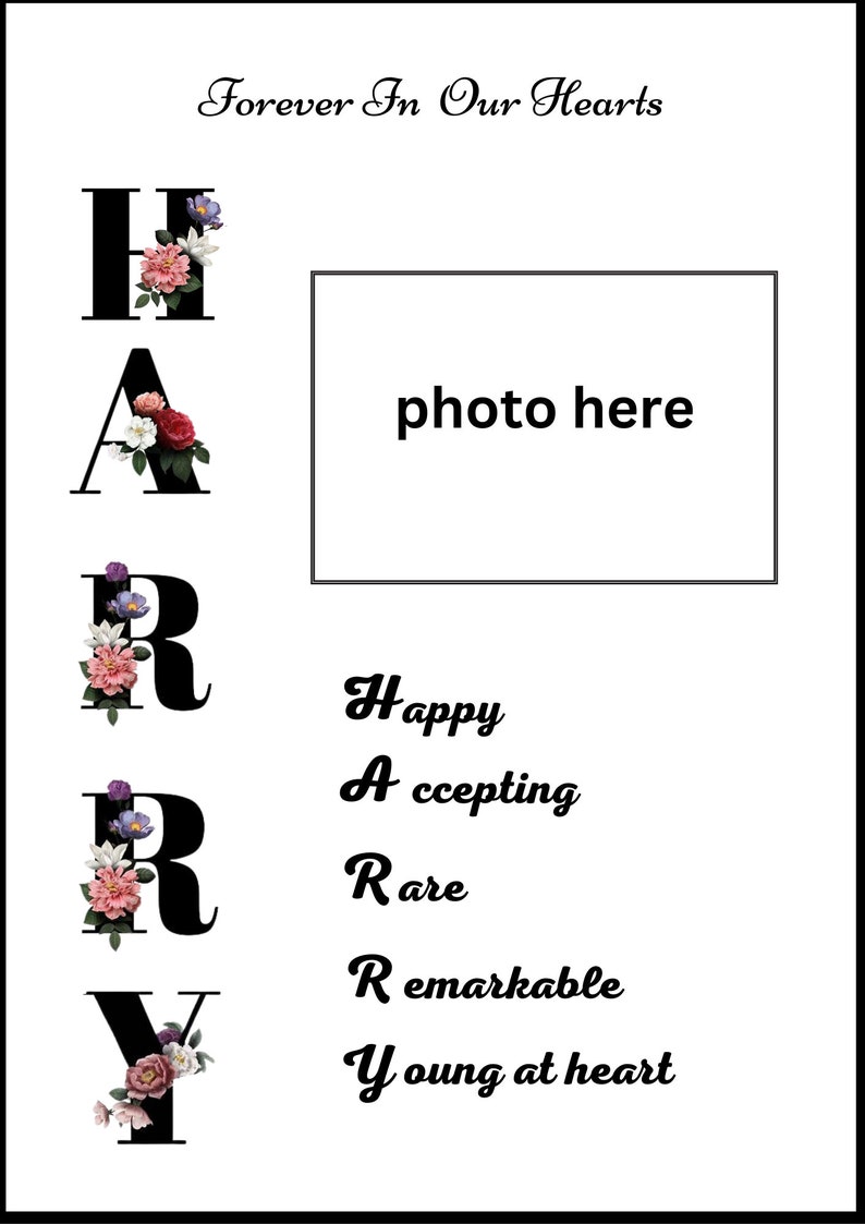 Beautiful and Unique Custom Funeral Acrostic Poems for Funerals, Wake ...