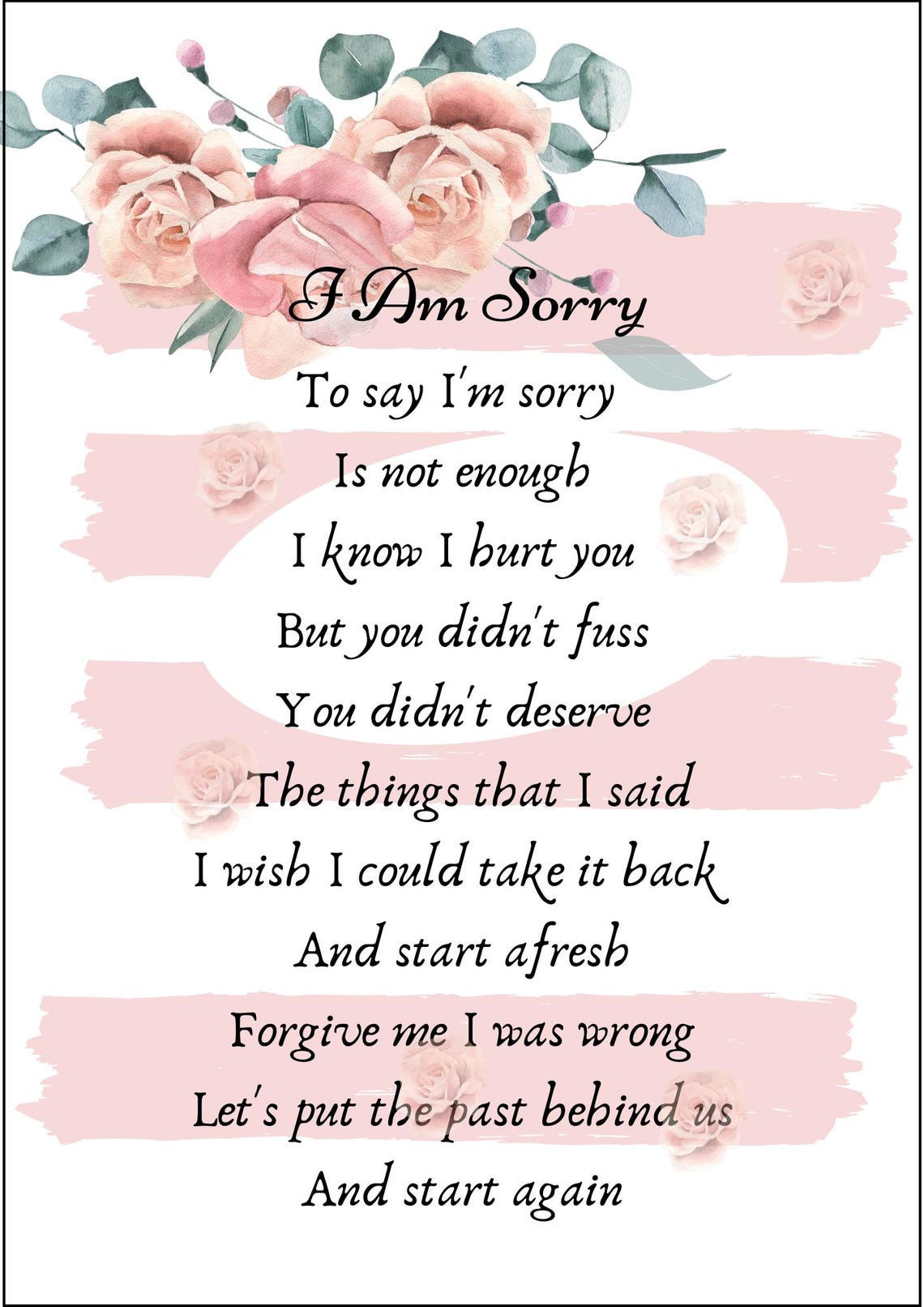 Sorry Poem Art Print | Apology Gift for Friends, Colleagues (physical ...