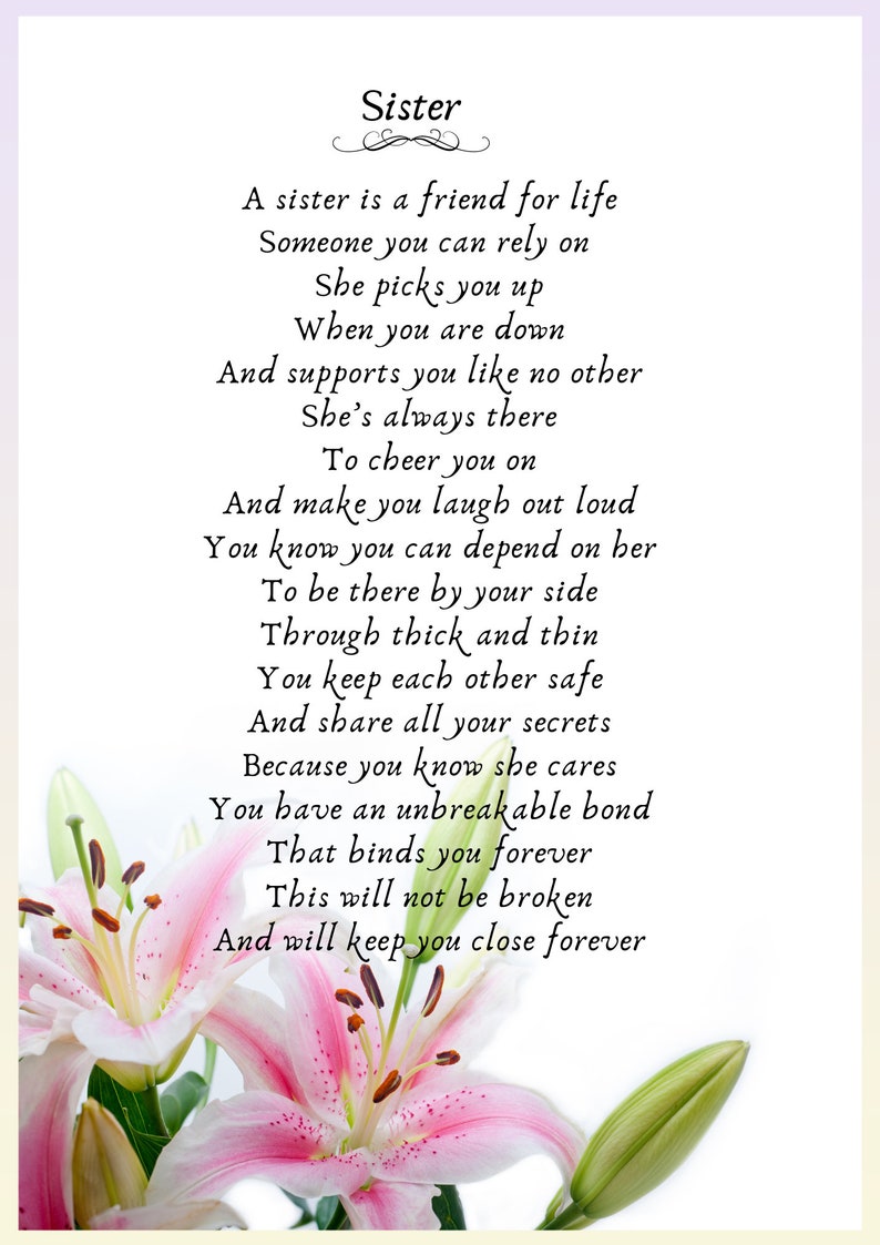 Sister Poem Big Sis Poem Personalised Poetry Prints for Sister Physical ...