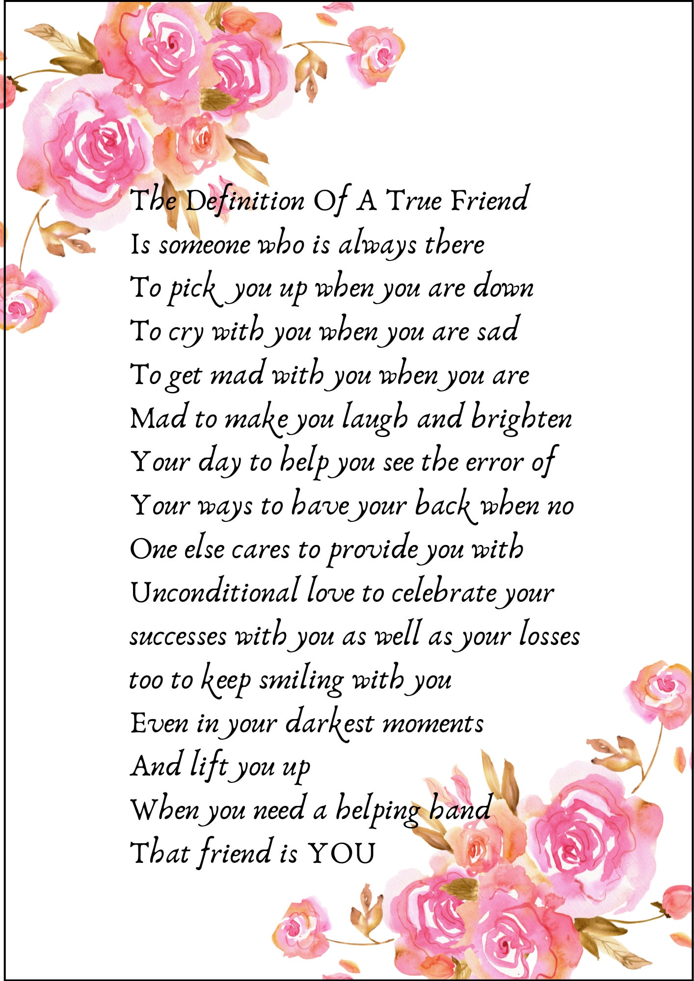 Personalised Friendship Text Customised Wall Decor Friendship Rose ...