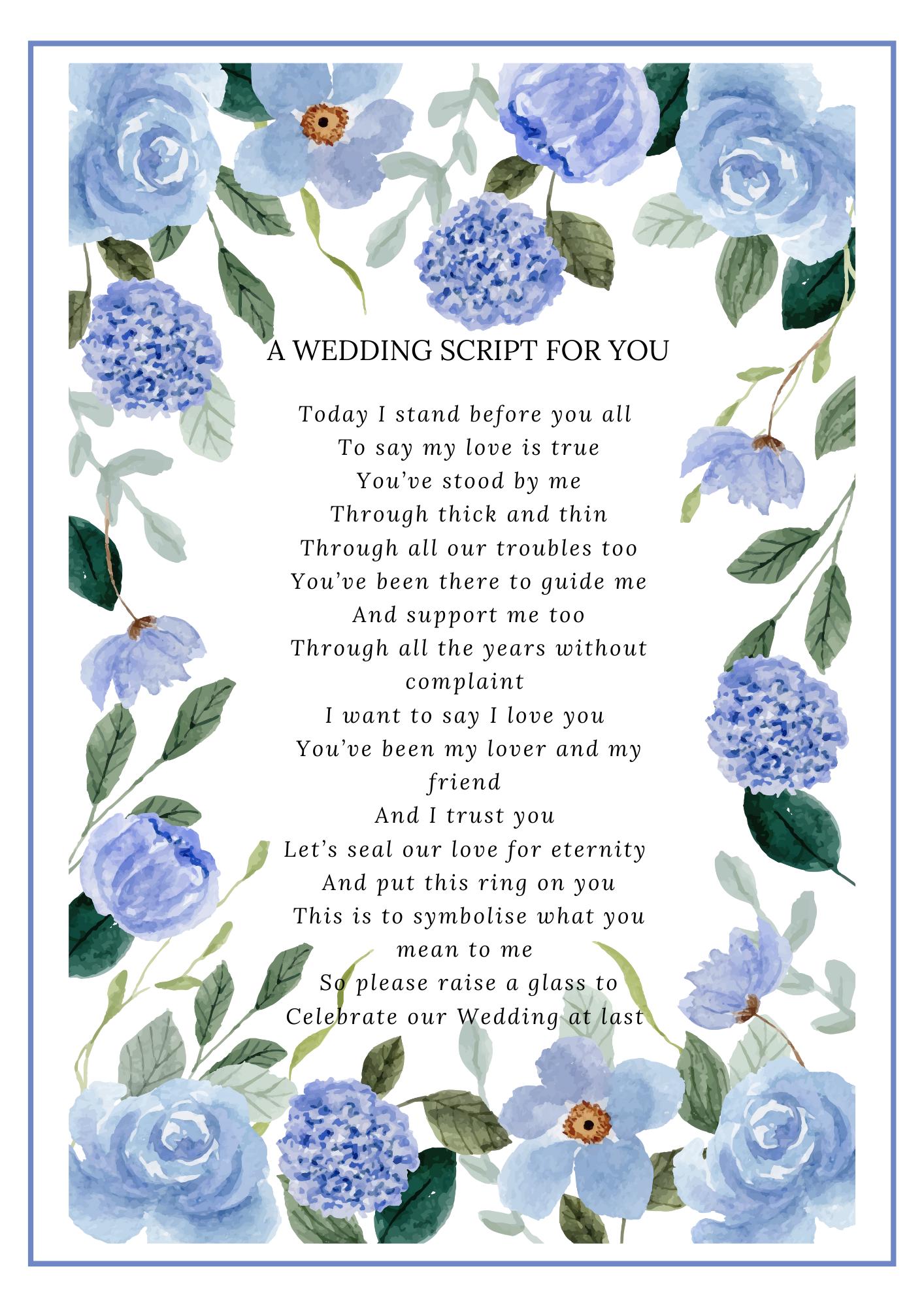 Wedding Script for Vows | Custom Wedding Print | Weddings Speech for ...