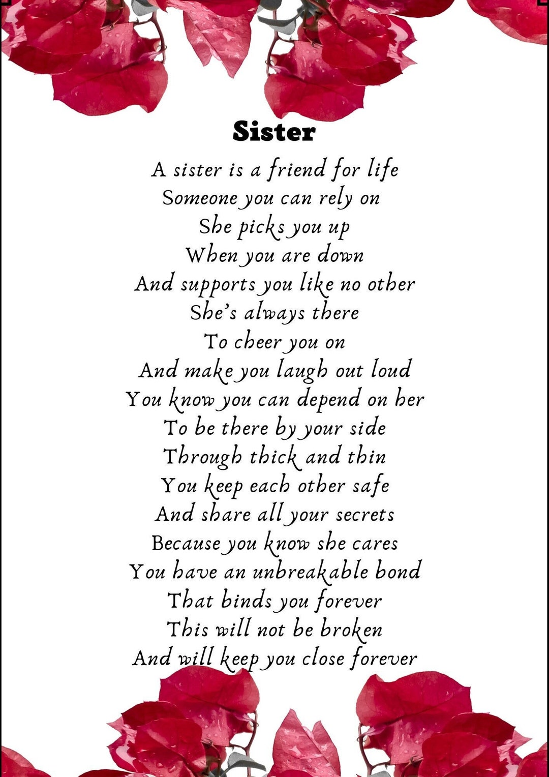 Sister Poem Big Sis Poem Personalised Poetry Prints for Sister Physical ...