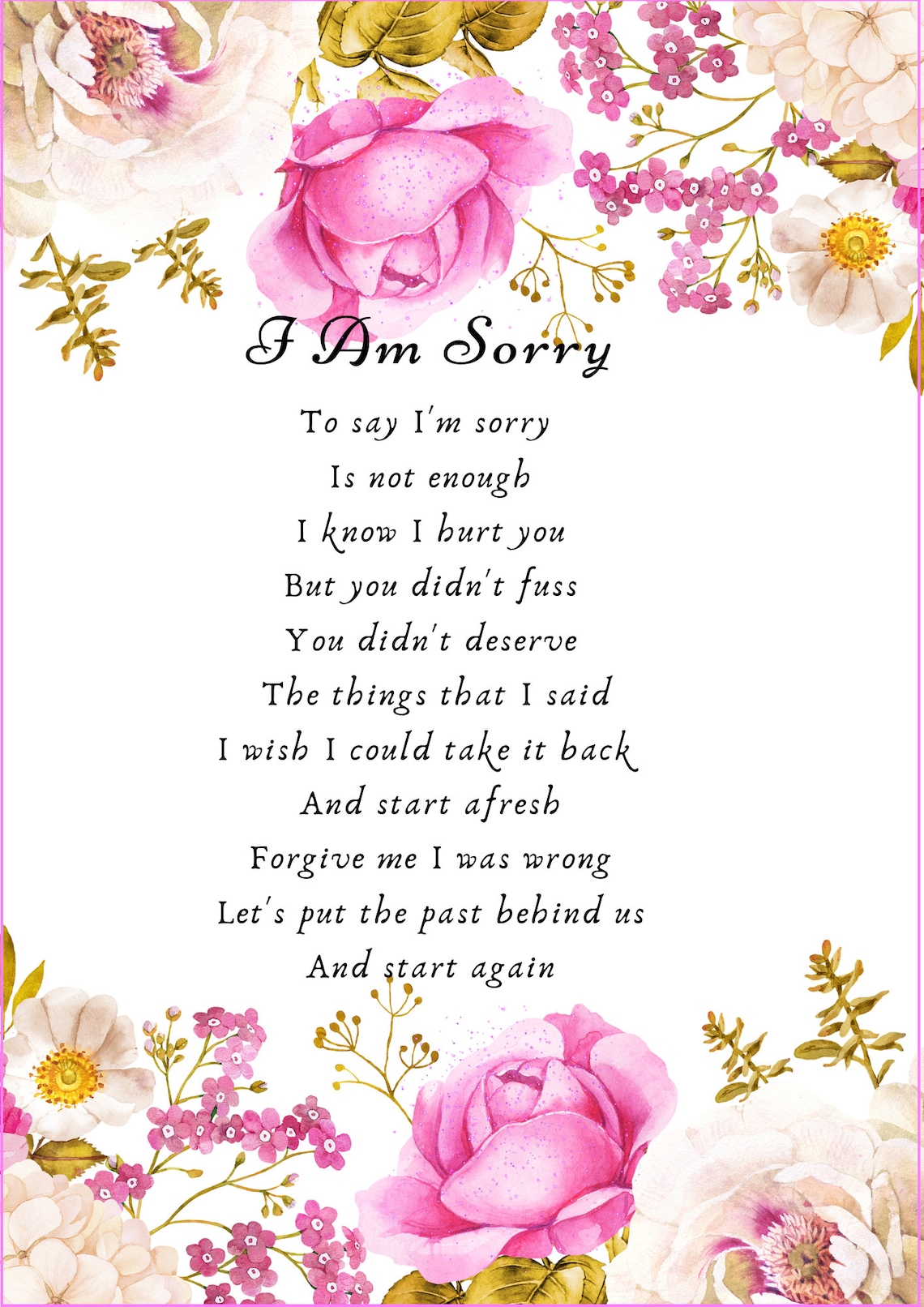 Sorry Poem Art Print | Apology Gift for Friends, Colleagues (physical ...