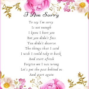 Sorry Poem Art Print | Apology Gift for Friends, Colleagues (physical ...