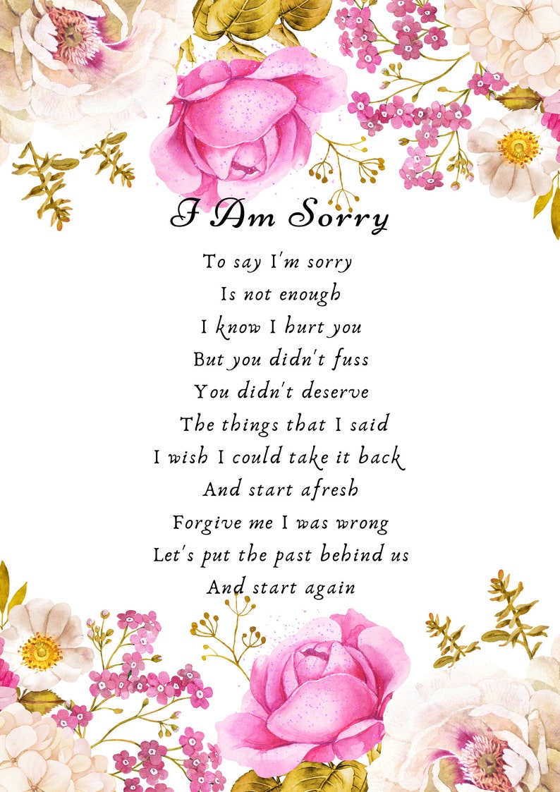 Best Poem For Saying Sorry Print Custom Poetry To Apologise Etsy