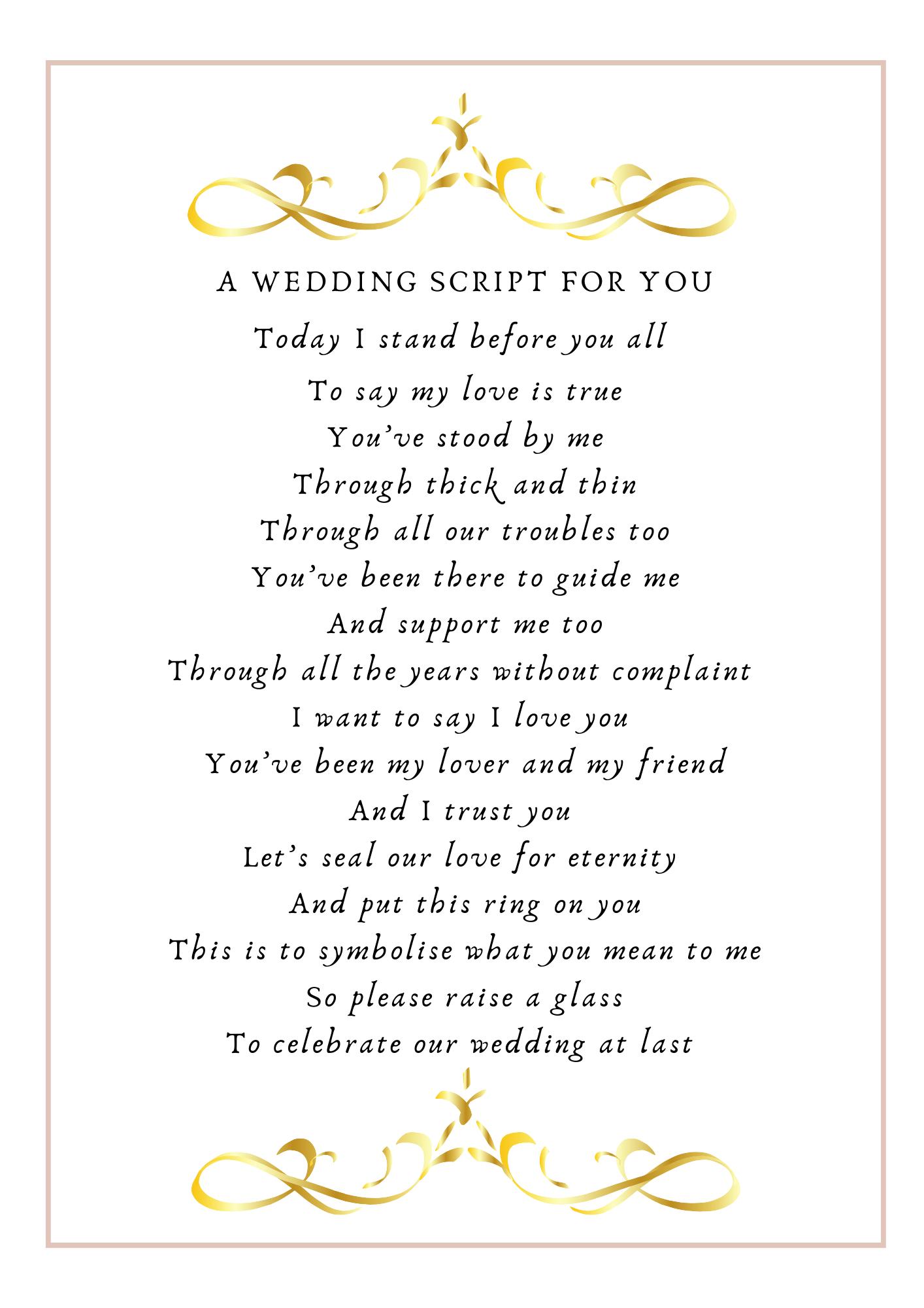 Wedding Script for Vows | Custom Wedding Print | Weddings Speech for ...