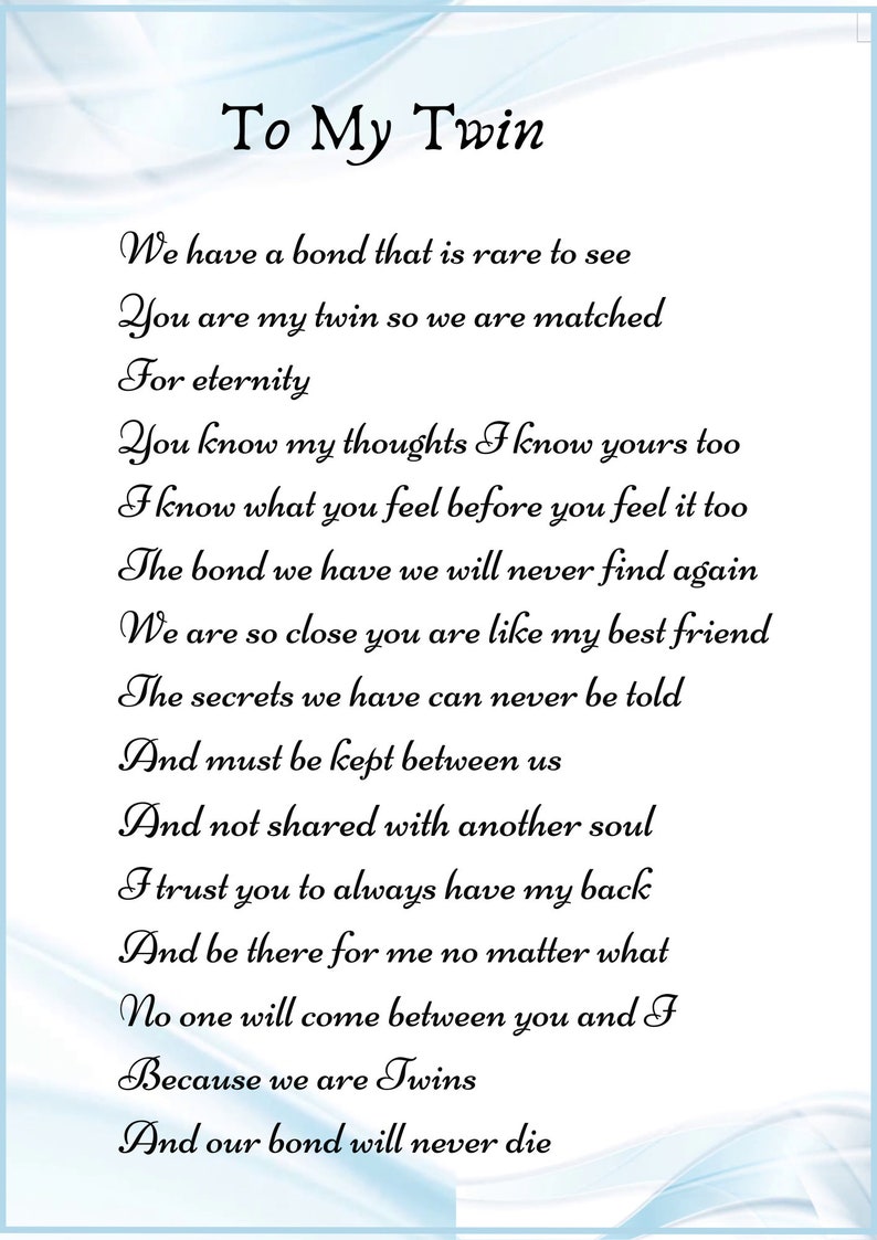 Unique Twin Poetry | Customised Siblings Share Poem for Strong Bond ...