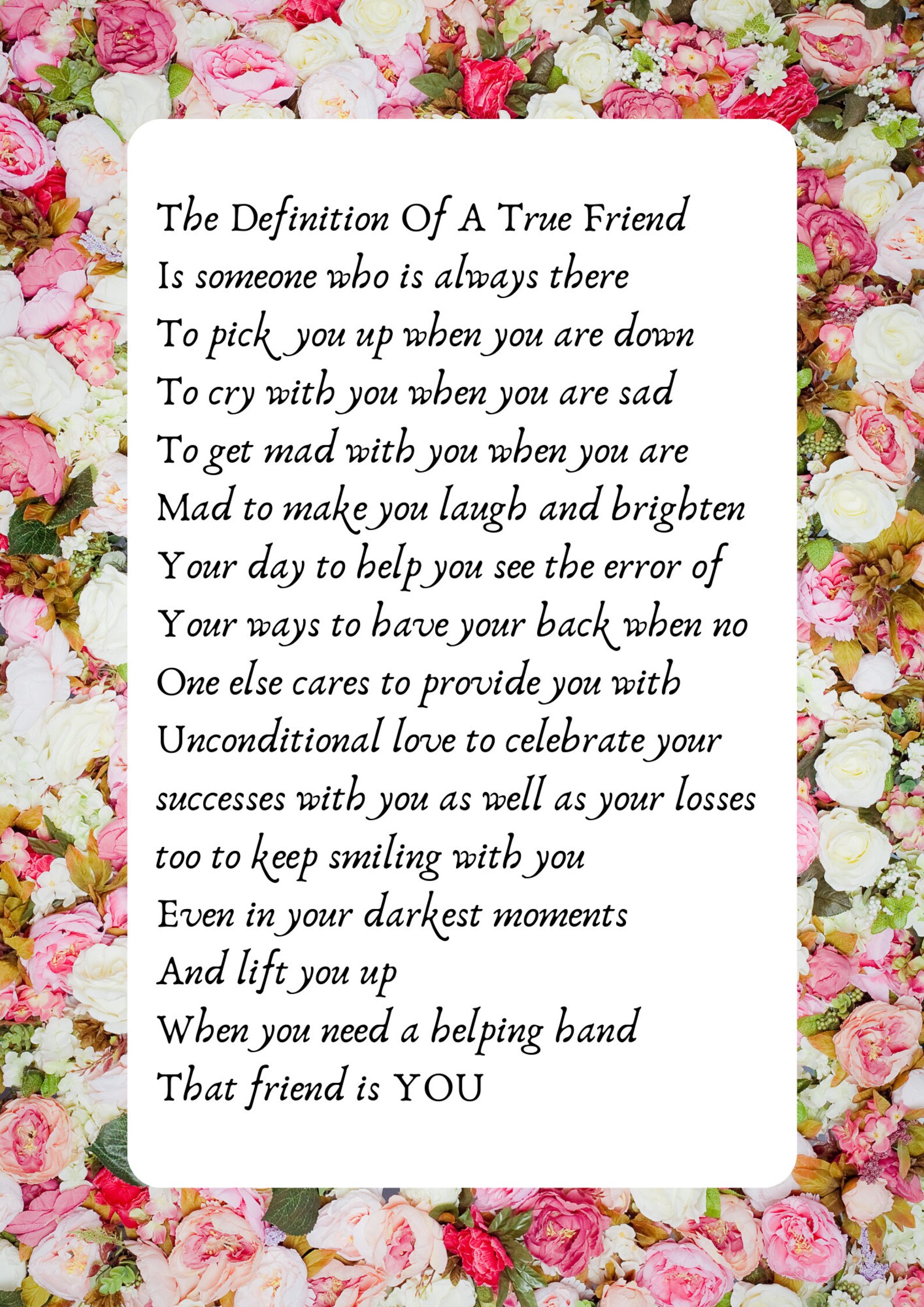 Personalised Friendship Text | Customised Wall Decor Friendship Rose ...