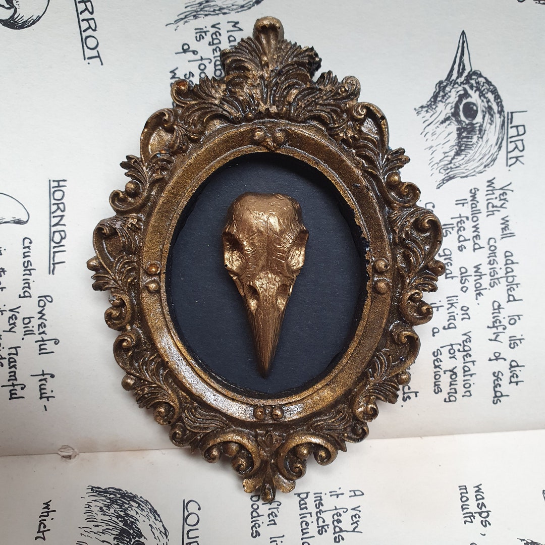 Golden Raven Crow Skull Round Filigree Frame, Gothic Bridal Gift ...