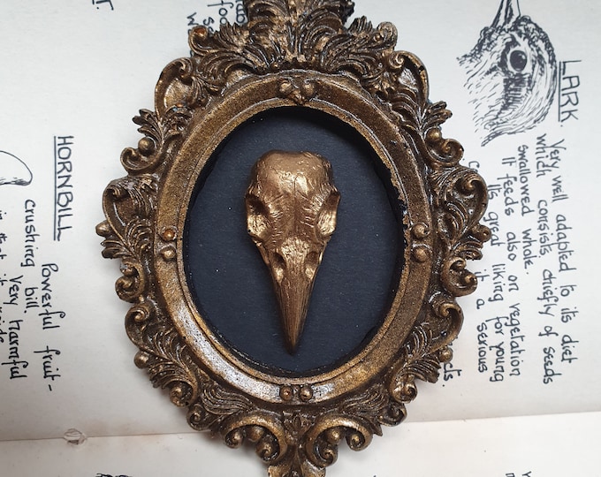 Golden Raven Crow Skull Round Filigree Frame, Gothic Bridal Gift ...