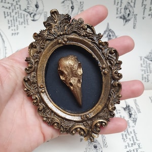 Golden Raven Crow Skull Round Filigree Frame, Gothic Bridal Gift ...