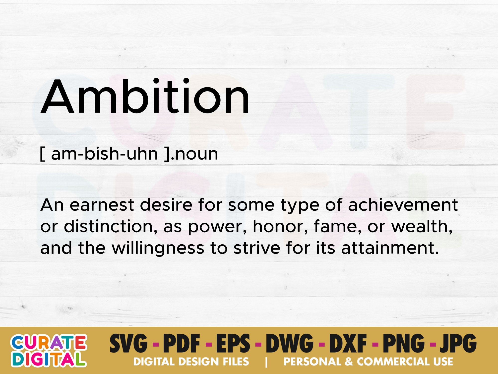 Ambition Quote SVG Cut File for Cricut Silhouette, Printable Clipart ...