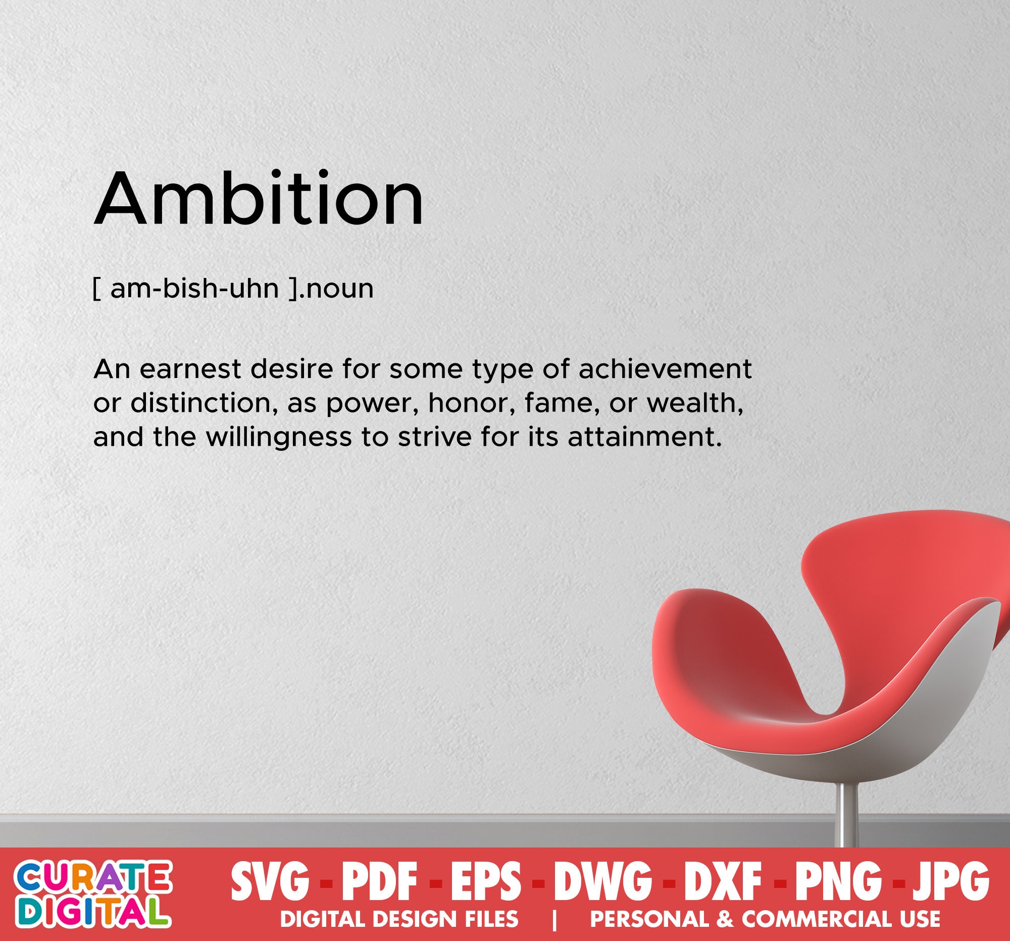Ambition Quote SVG Cut File for Cricut Silhouette, Printable Clipart ...