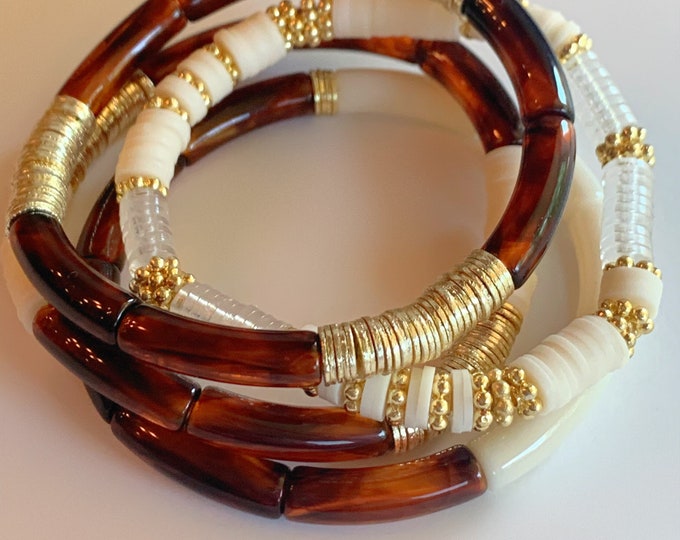 MINI TORTOISE SIENNA Stack: Acrylic Bamboo Tube Bangle Acrylic Bead ...