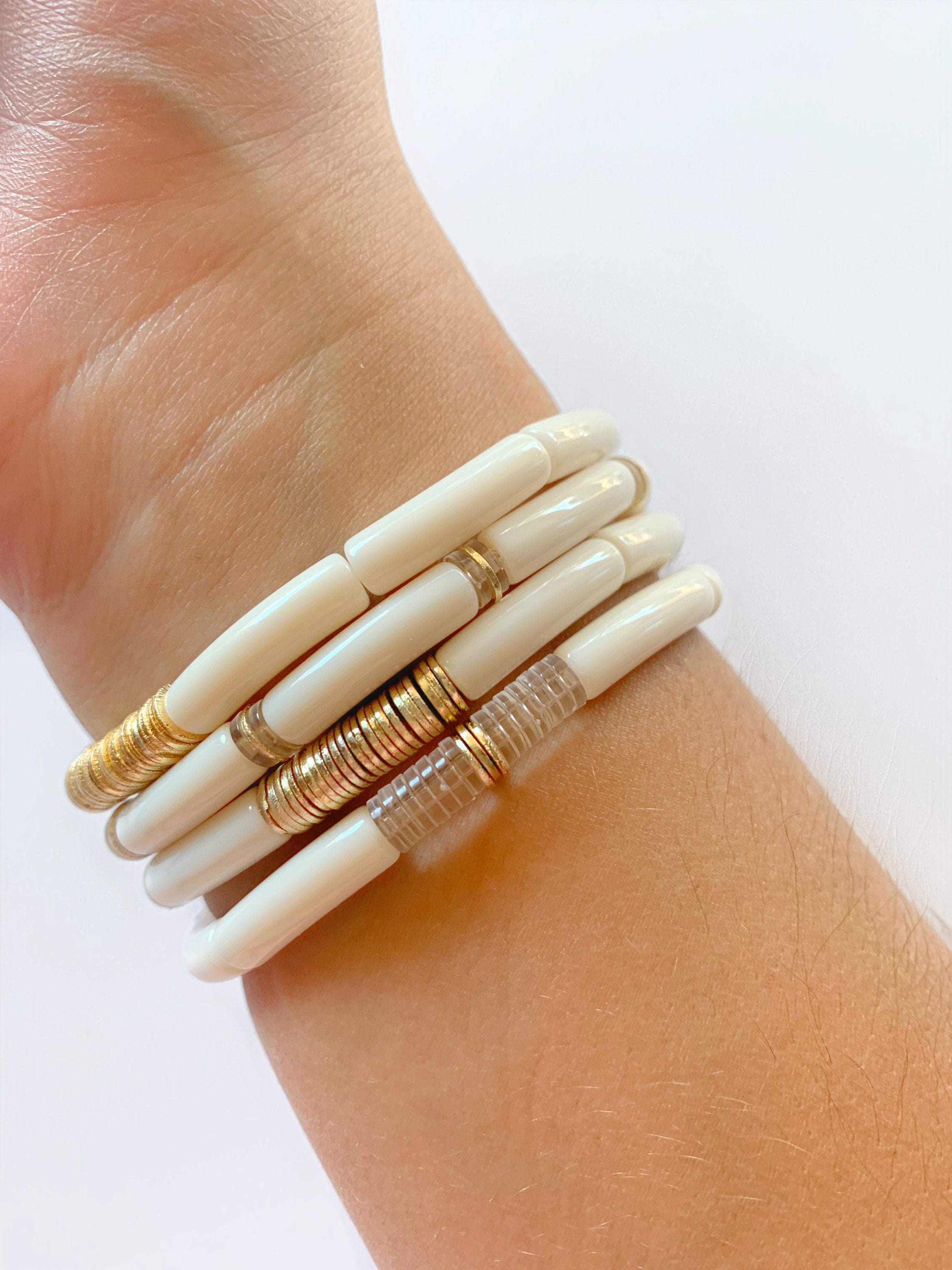 MINI IVORY SIENNA Stack: Acrylic Bamboo Tube Bangle Acrylic | Etsy