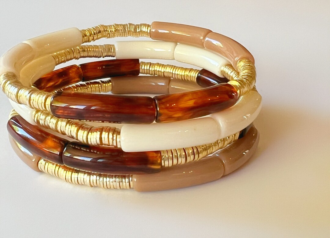 NEUTRAL SIENNA Stack: Acrylic Bamboo Tube Bangle | Acrylic Bead ...