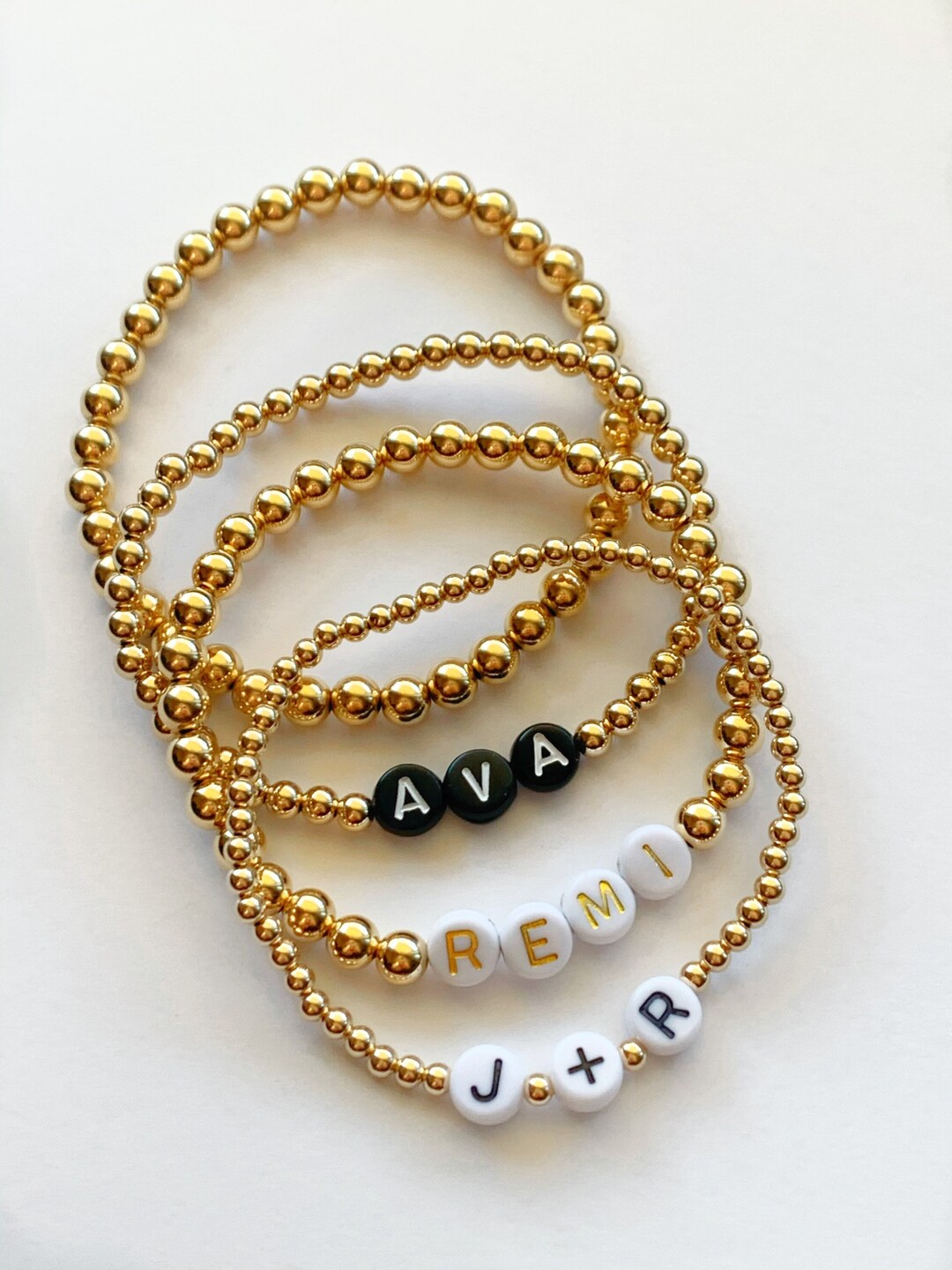 14K GOLD COLOR STACK: 14k Gold Filled Bracelets | Stretch Fit Gold Ball ...