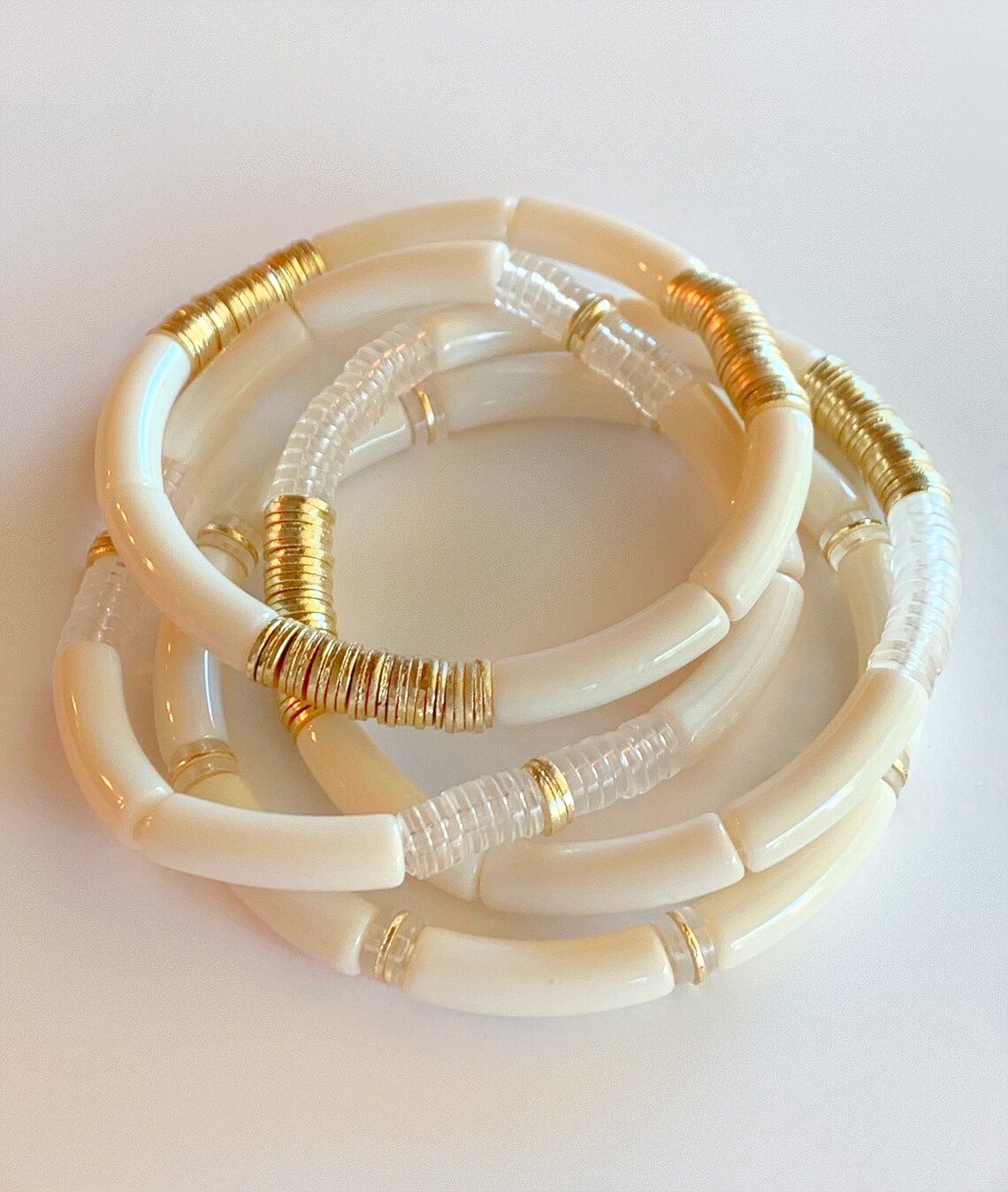 MINI IVORY SIENNA Stack: Acrylic Bamboo Tube Bangle Acrylic - Etsy